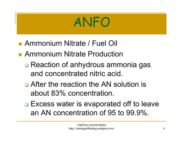ANFO, Emulsion and Heavy ANFO blends - Useful explosive and blasting ...