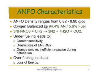 ANFO, Emulsion and Heavy ANFO blends - Useful explosive and blasting