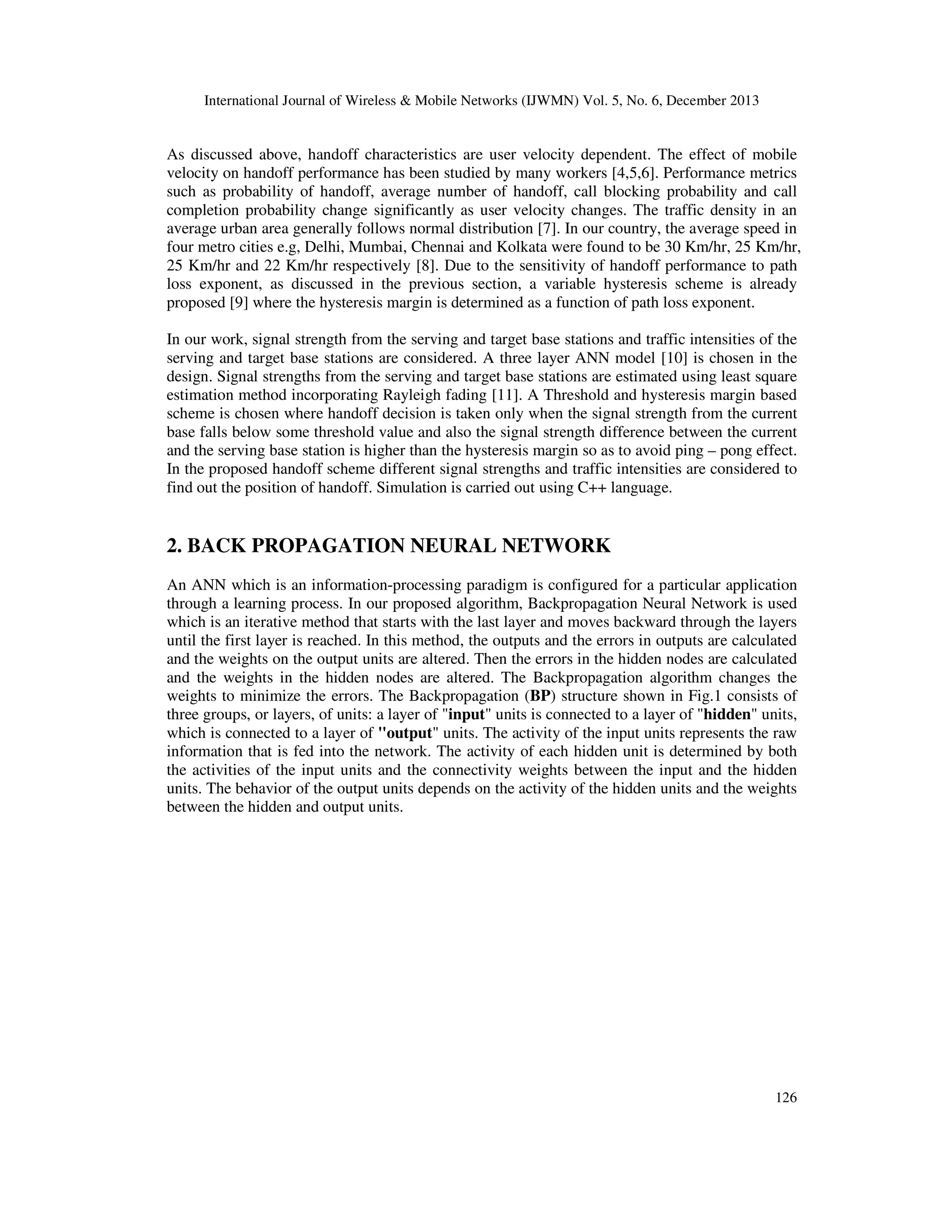 An Ann Based Call Handoff Management Scheme For Mobile Cellular Network