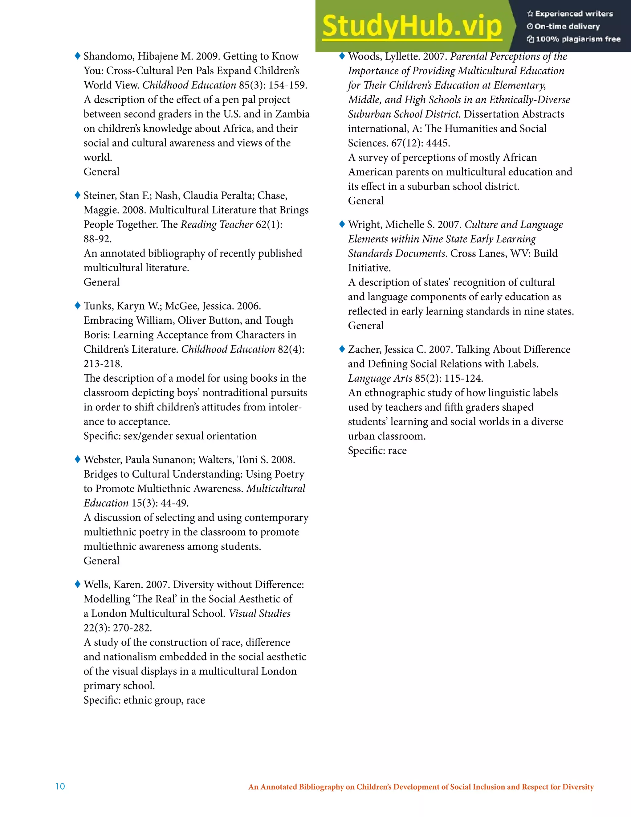 An Annotated Bibliography On Children S Development Of Social Inclusion ...