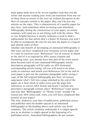 An Annotated Bibliography which includes an APA formatted listing of ...