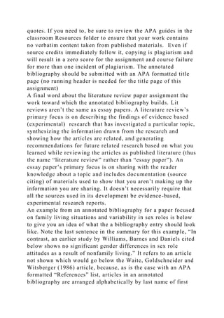 An Annotated Bibliography which includes an APA formatted listing of ...