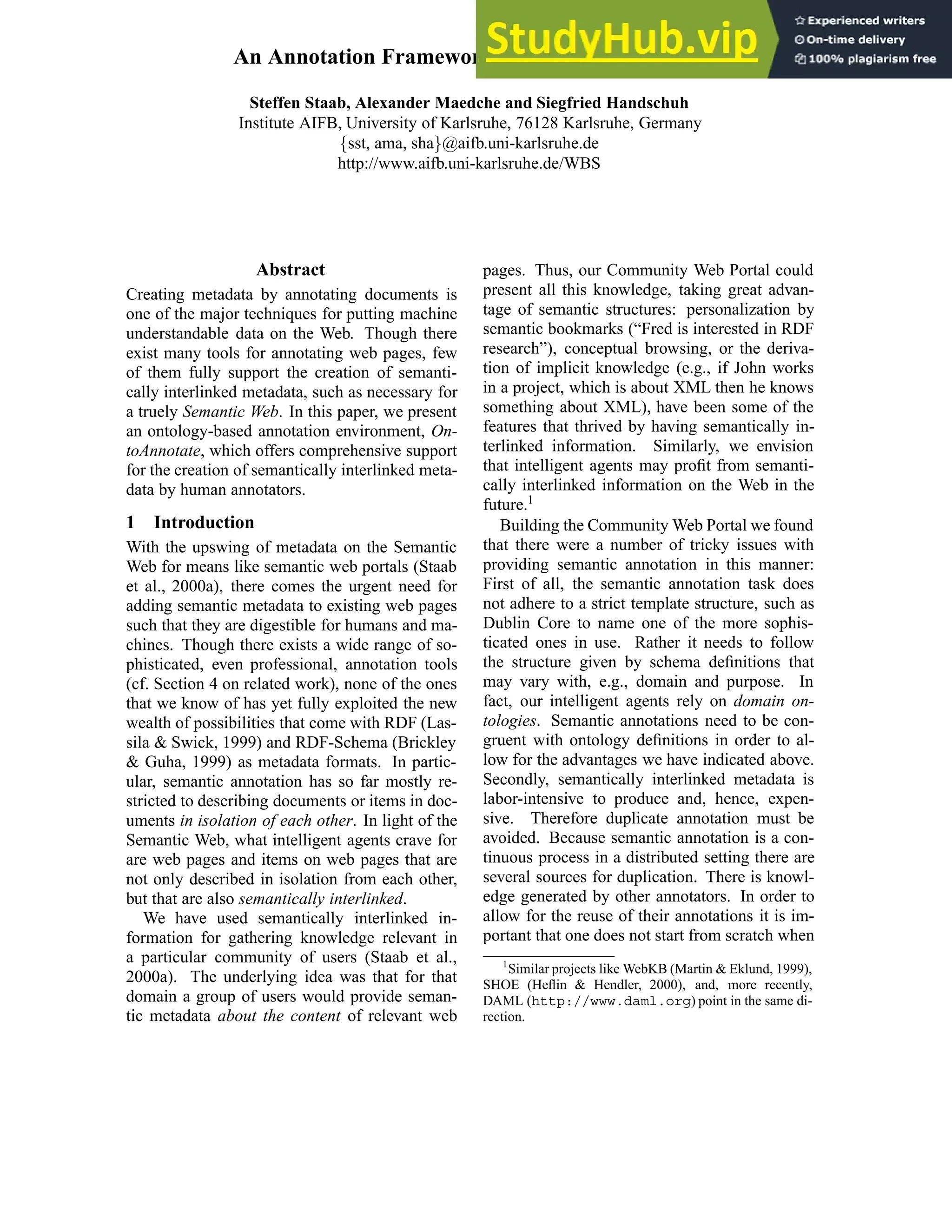 An Annotation Framework For The Semantic Web | PDF