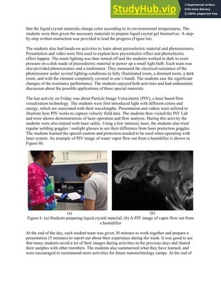 A Nanotechnology Summer Camp For High School Students Activities Design