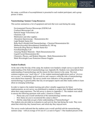A Nanotechnology Summer Camp For High School Students Activities Design
