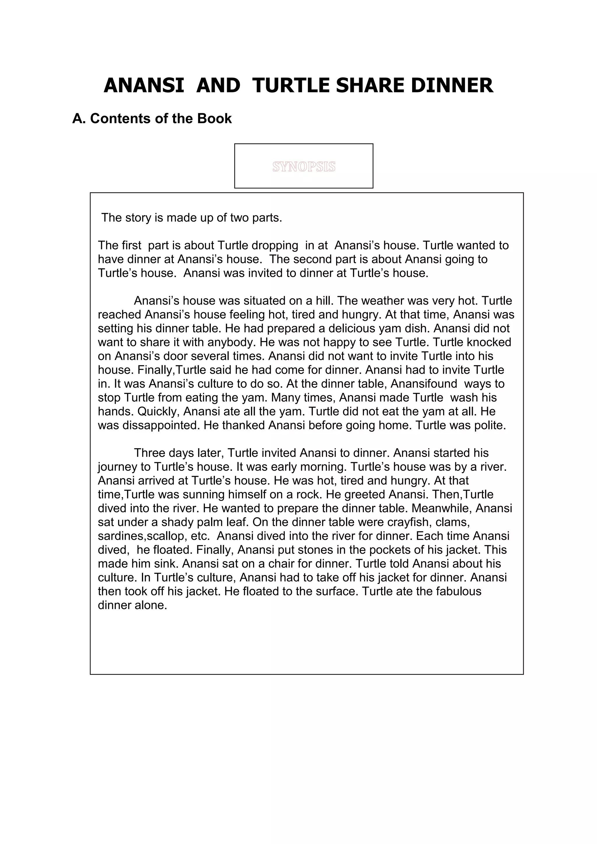 ANANSI AND TURTLE SHARE DINNER | DOCX