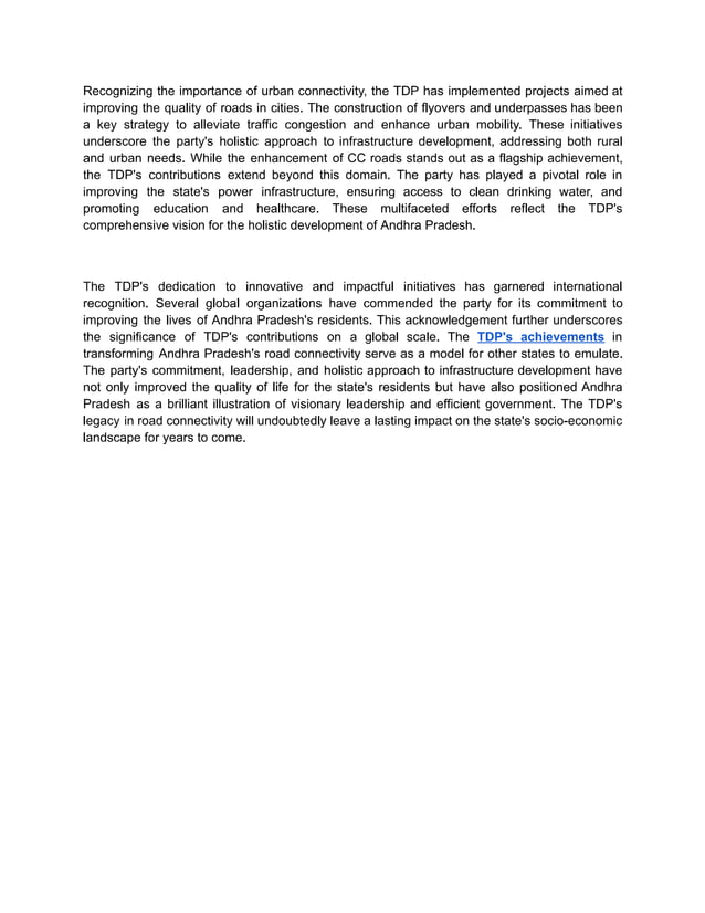 Transforming Andhra Pradesh: TDP's Legacy in Road Connectivity | PDF