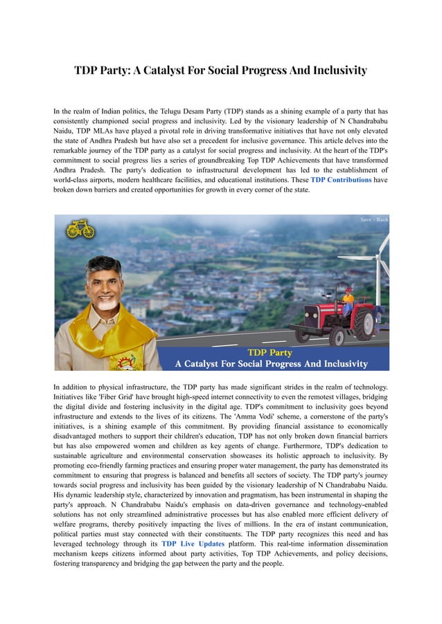 TDP Party: A Catalyst For Social Progress And Inclusivity | PDF