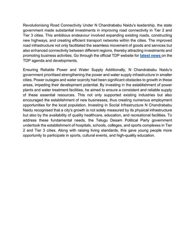 N Chandrababu Naidu's Vision for Andhra Pradesh's Smaller Cities: From Rural to Resurgent | PDF