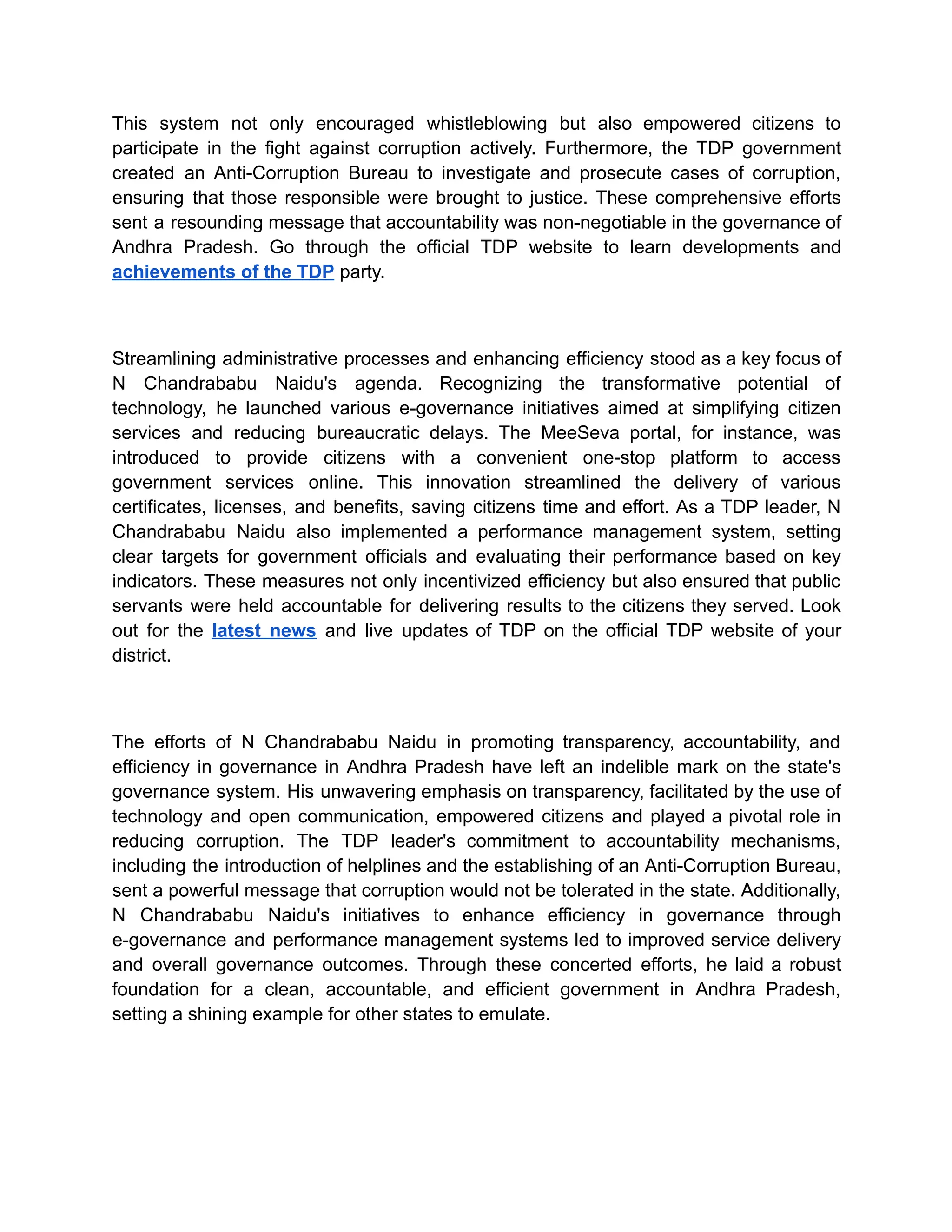 Transforming Governance in Andhra Pradesh: The Legacy of N Chandrababu Naidu | PDF