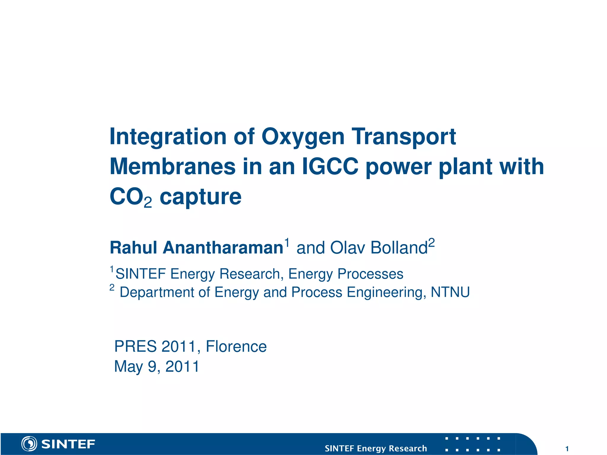 Integration of Oxygen Transport Membranes in an IGCC power plant with CO2 capture | PDF