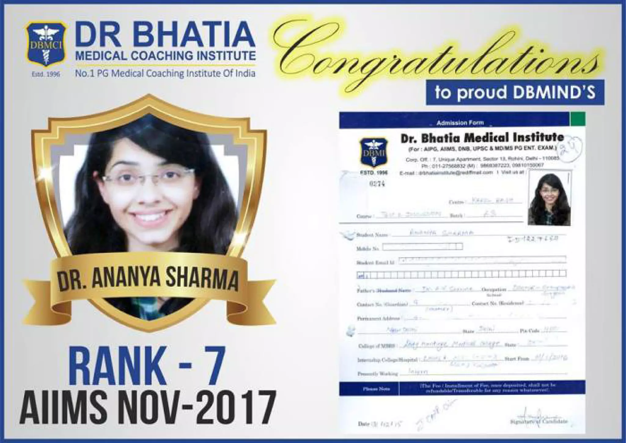 DBMind Dr Ananya Sharma for securing Rank 7 in AIIMSNov17 !!! | PDF