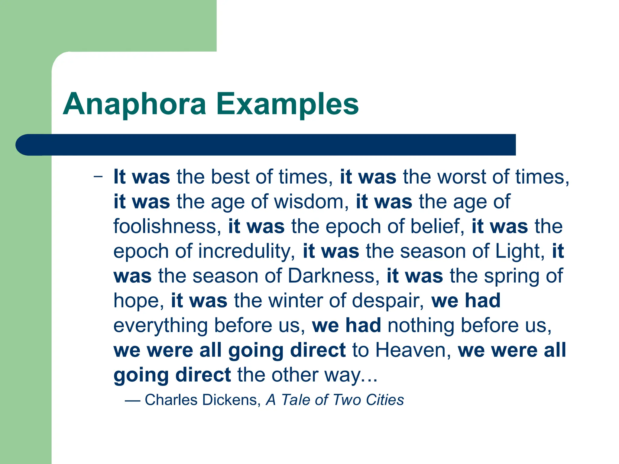Literary device Anaphora and its right usage with examples | PPT