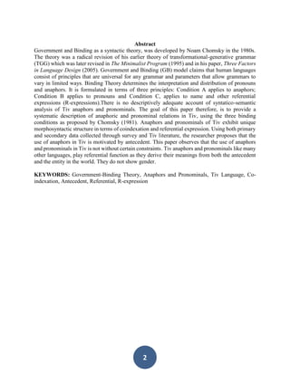 Anaphors and Pronominals in Tiv: Government-Binding Approach | PDF