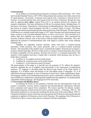 Anaphors and Pronominals in Tiv: Government-Binding Approach | PDF