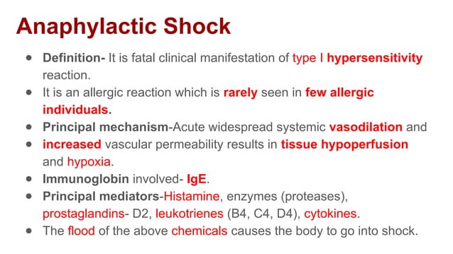 Anaphylactic shock: pathogenesis, etiology and examples | PPTX
