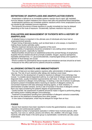 Anaphylaxis and anaphylactoid reactions doc | PDF