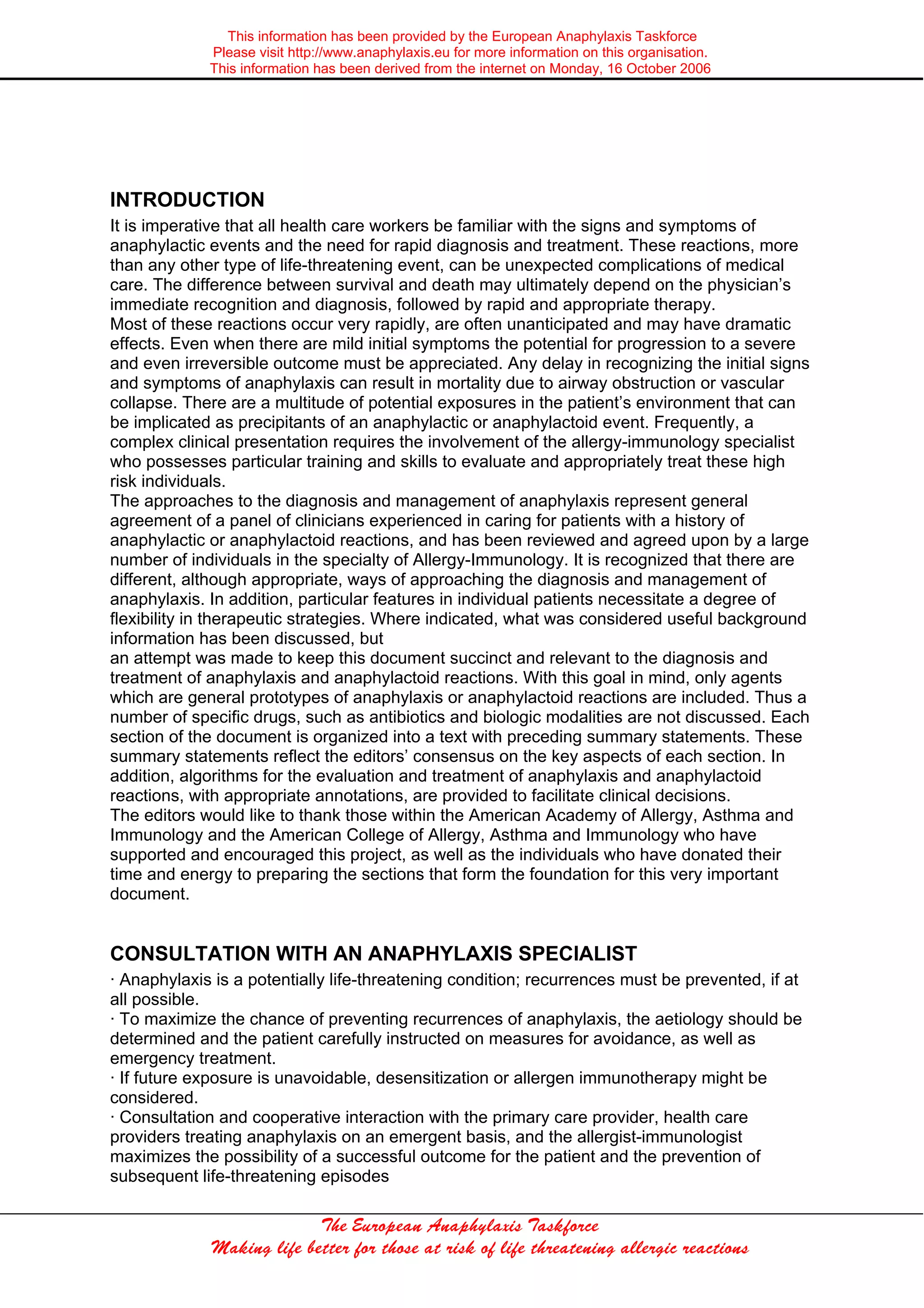 Anaphylaxis and anaphylactoid reactions doc | PDF