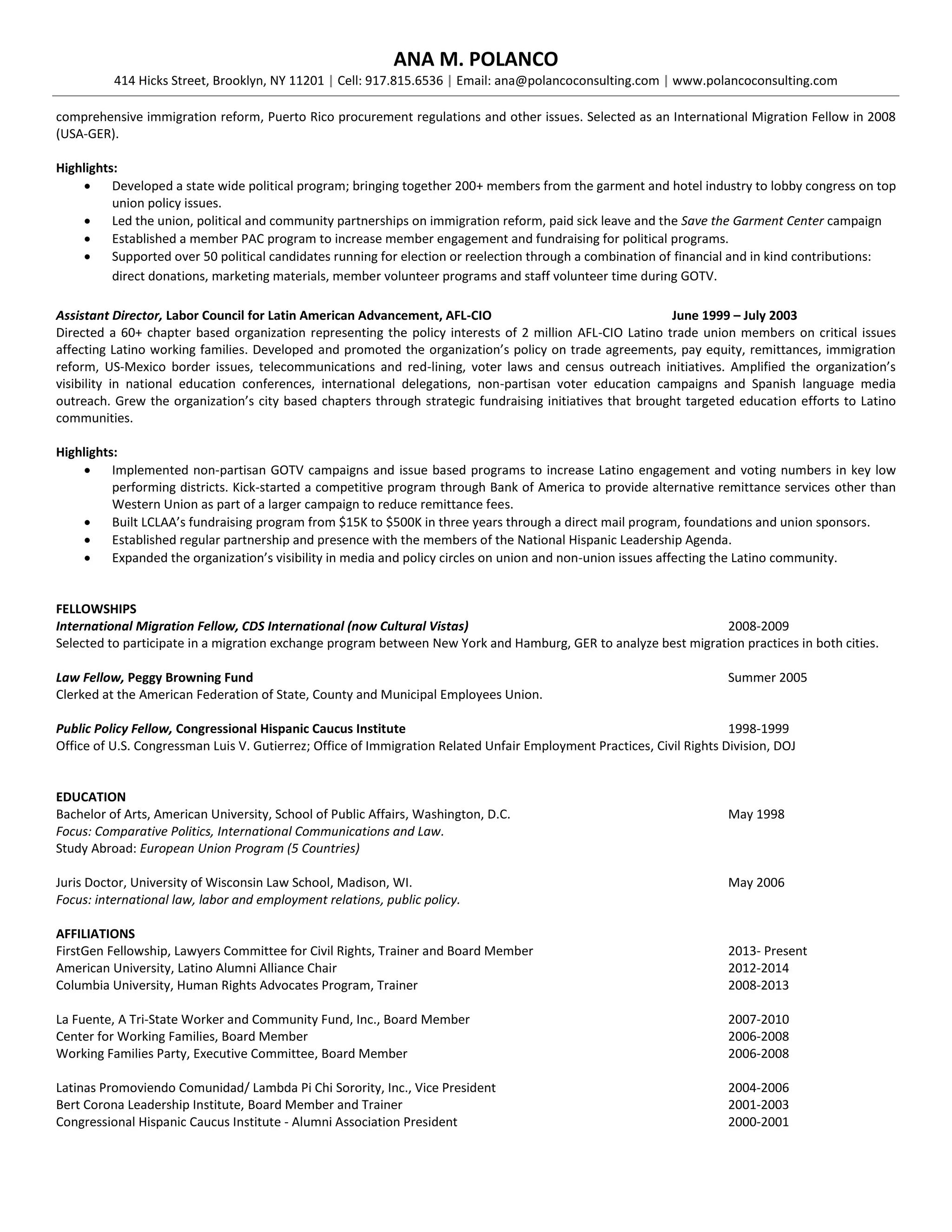 Ana M Polanco Resume | PDF | Civic affairs | Politics