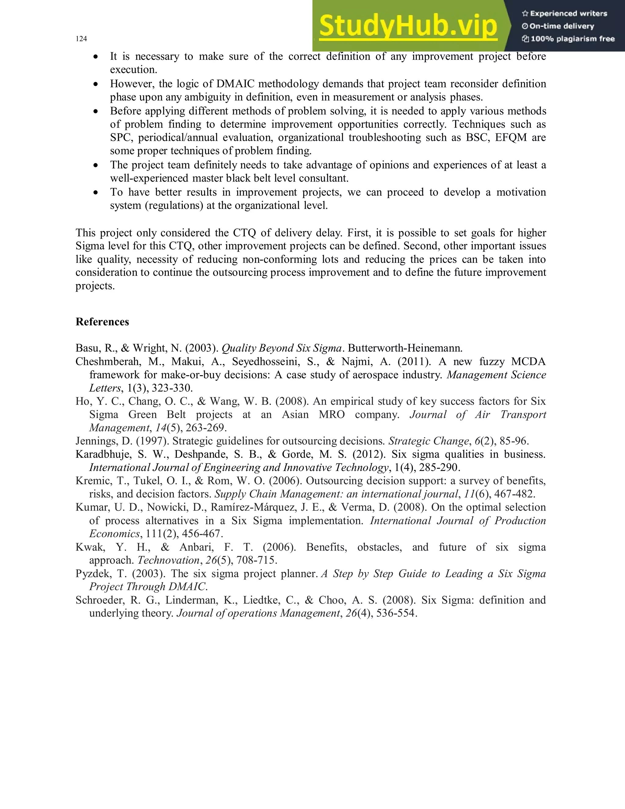 An Application Of Six Sigma DMAIC Methodology In Outsourcing Management ...