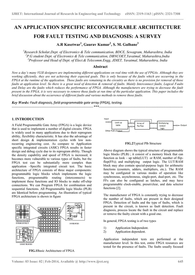 An Application Specific Reconfigurable Architecture For Fault Testing And Diagnosis Pdf
