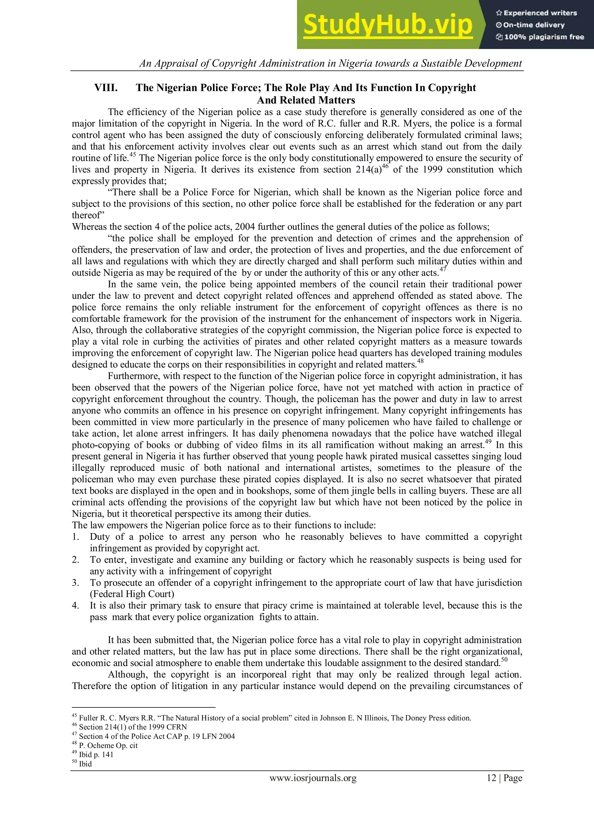 An Appraisal Of Copyright Administration In Nigeria Towards A Sustaible ...