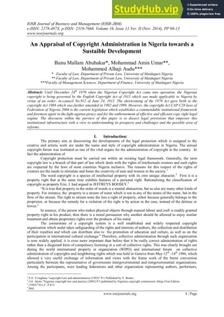 An Appraisal Of Copyright Administration In Nigeria Towards A Sustaible ...