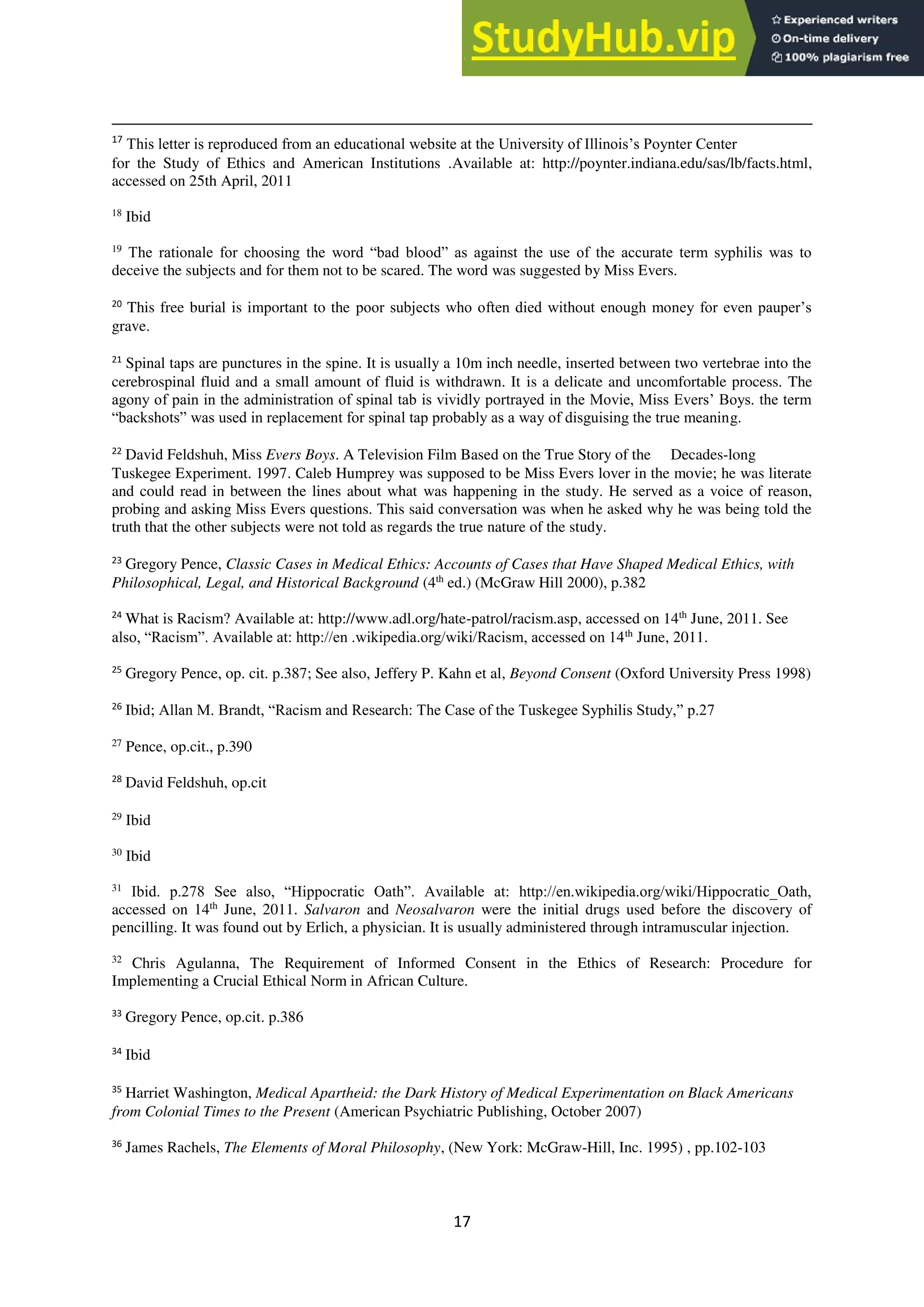 AN APPRAISAL OF ETHICAL ISSUES IN THE TUSKEGEE SYPHILIS STUDY | PDF