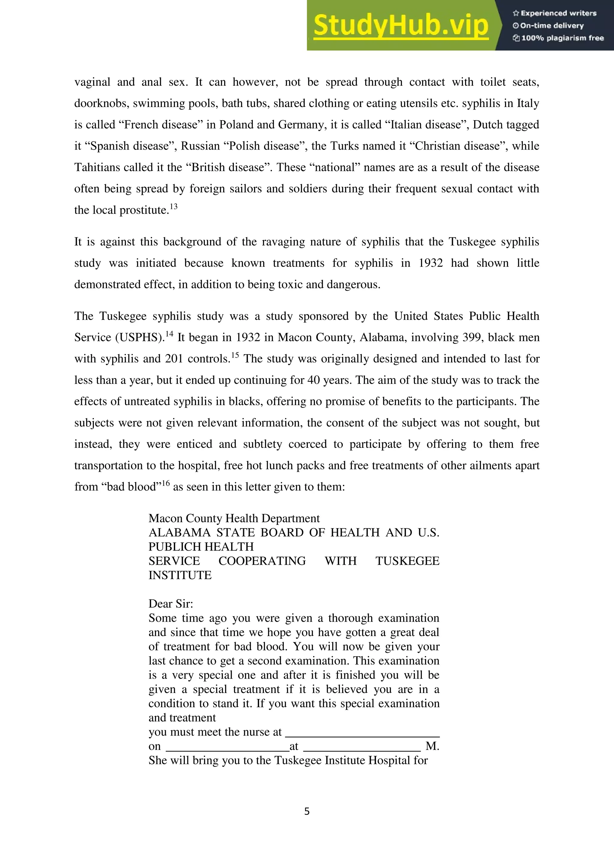 AN APPRAISAL OF ETHICAL ISSUES IN THE TUSKEGEE SYPHILIS STUDY | PDF