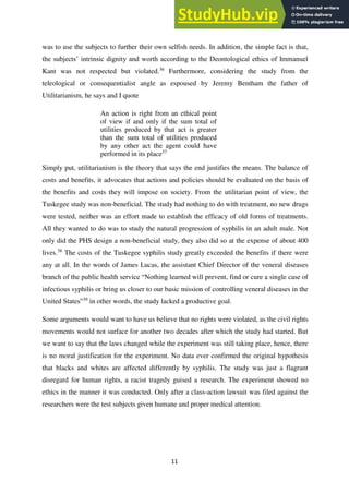 AN APPRAISAL OF ETHICAL ISSUES IN THE TUSKEGEE SYPHILIS STUDY | PDF