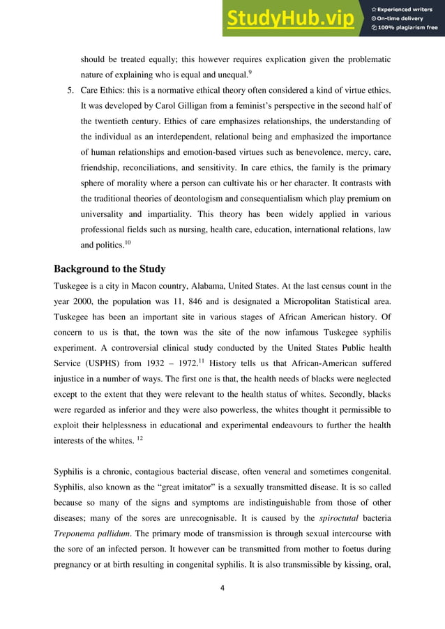 AN APPRAISAL OF ETHICAL ISSUES IN THE TUSKEGEE SYPHILIS STUDY | PDF