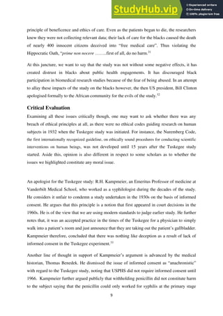AN APPRAISAL OF ETHICAL ISSUES IN THE TUSKEGEE SYPHILIS STUDY | PDF