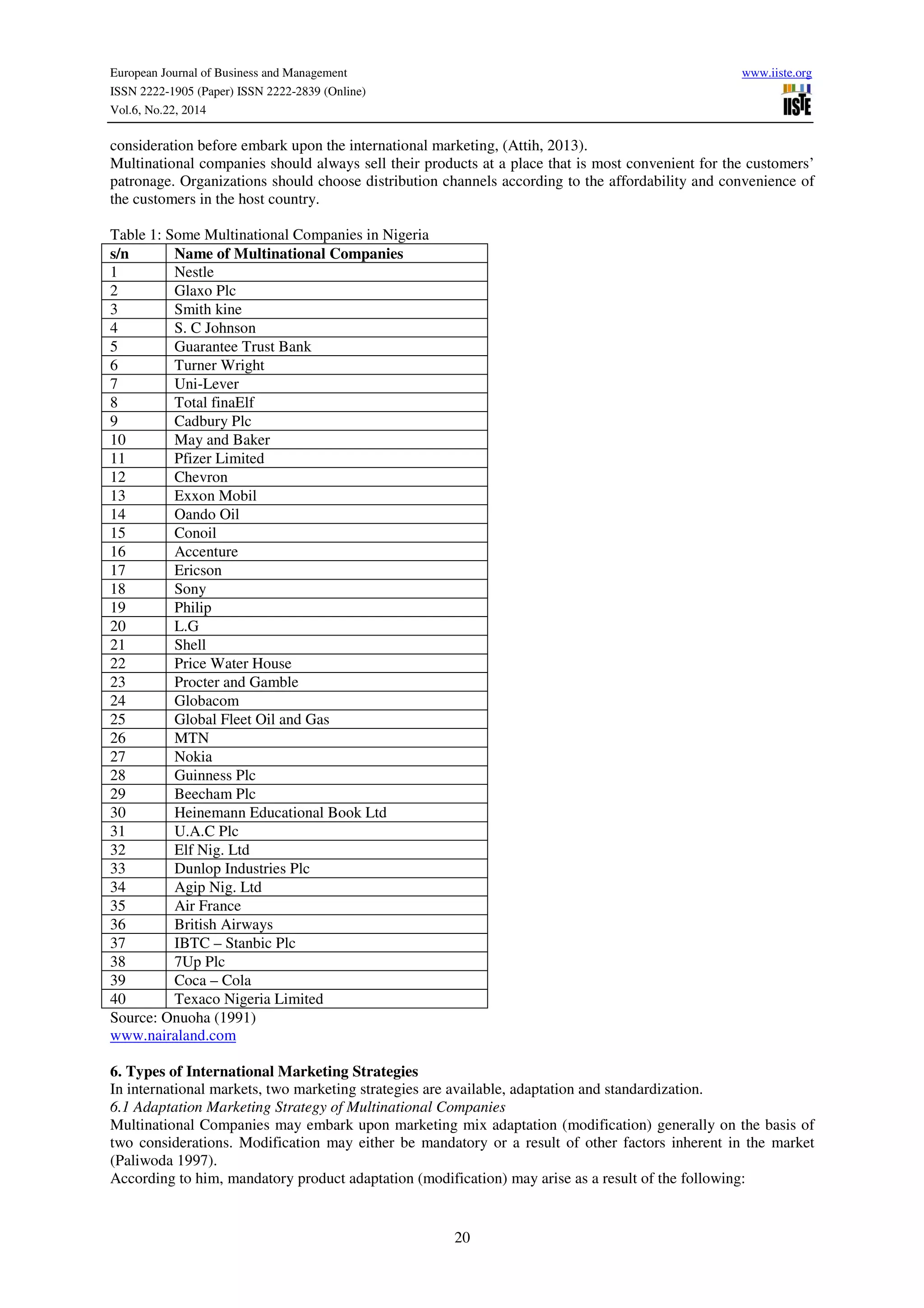 An appraisal of marketing strategies of the multinational companies in nigeria | PDF