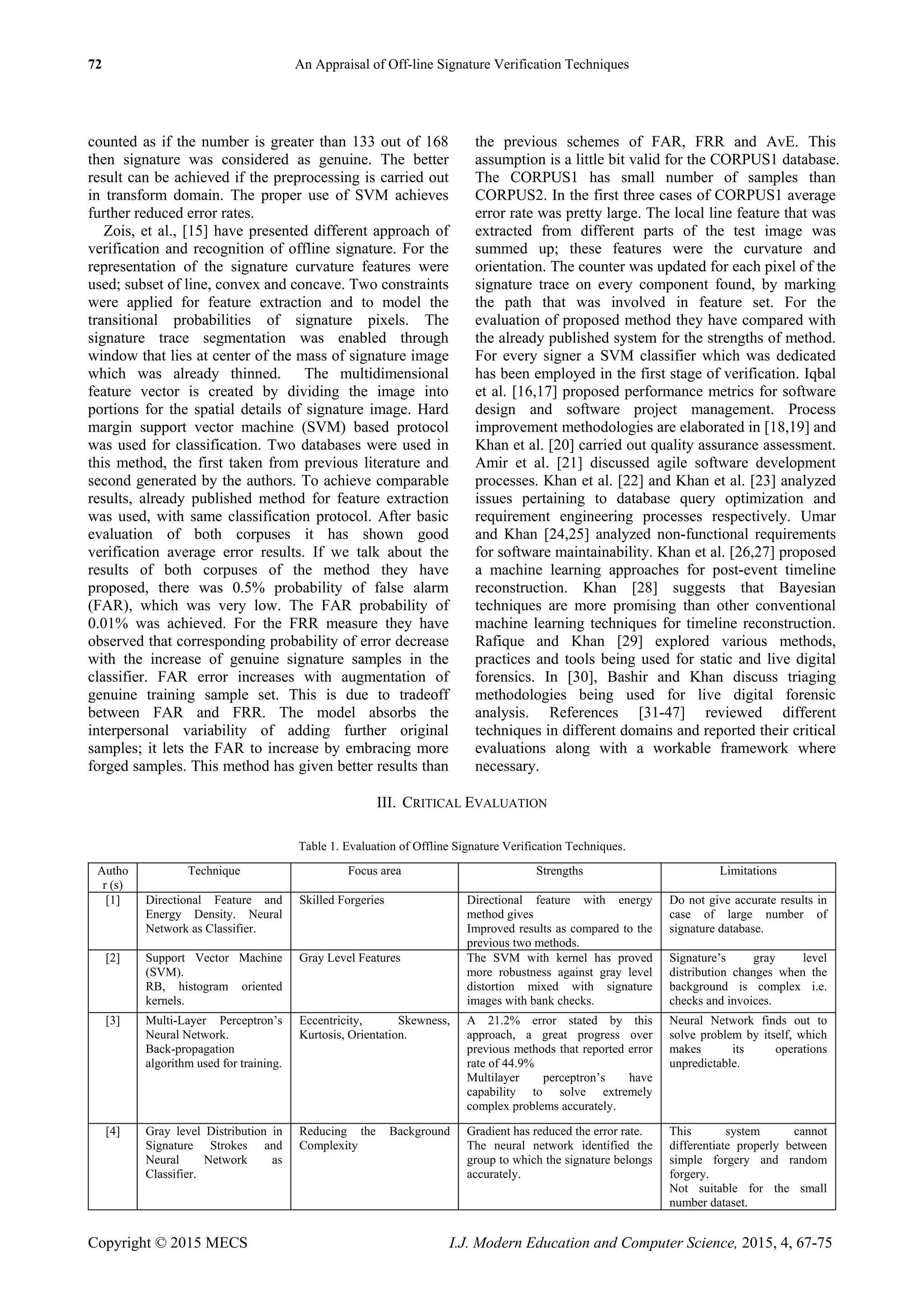 An appraisal of offline signature verification techniques | PDF
