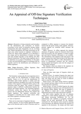 An appraisal of offline signature verification techniques | PDF