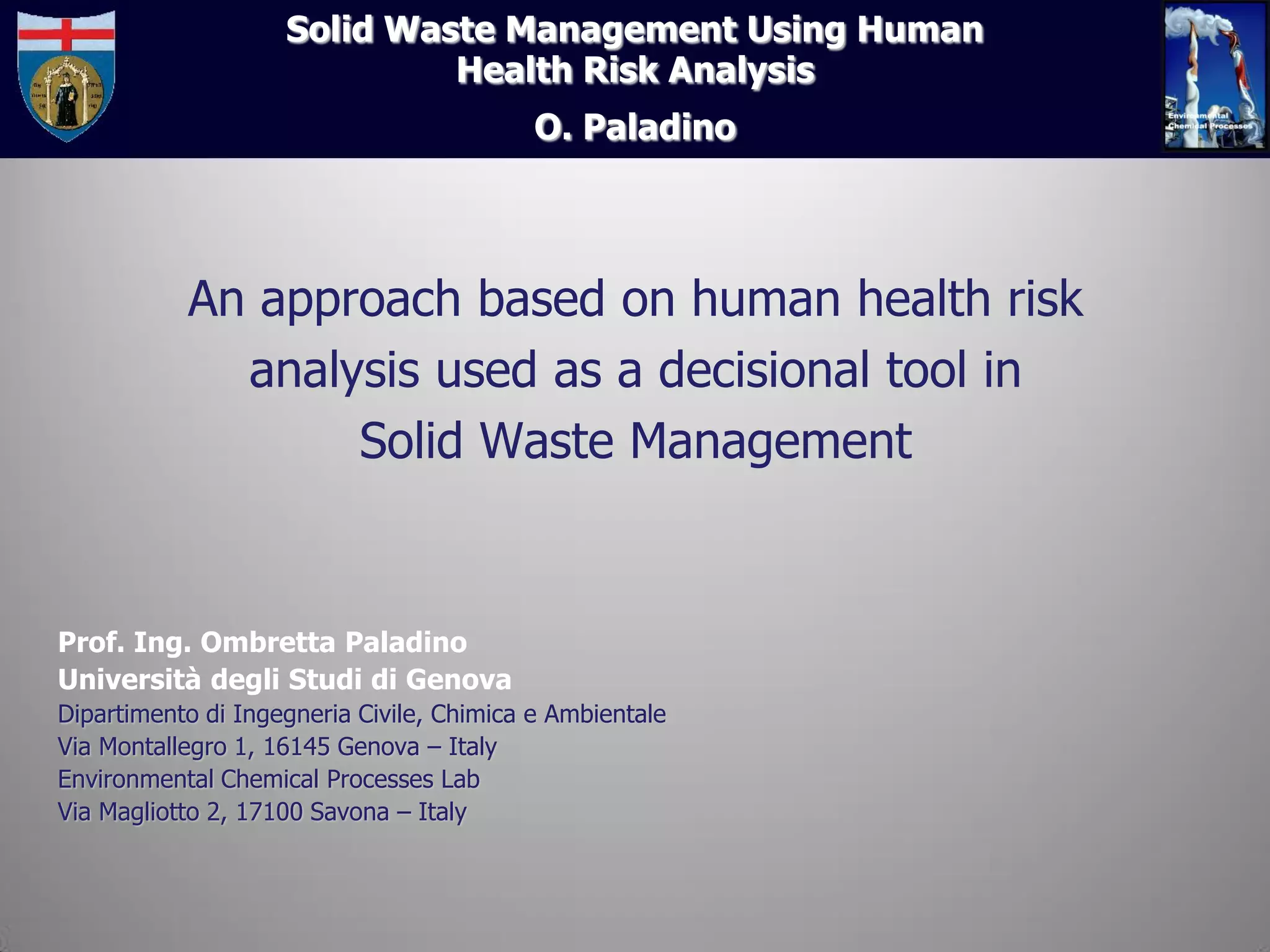 An approach based on Human Health Risk Analysis used as a decisional ...
