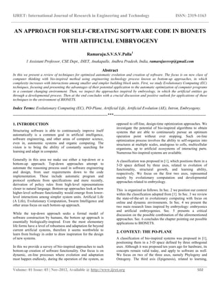 An approach for self creating software code in bionets with artificial embryogeny | PDF