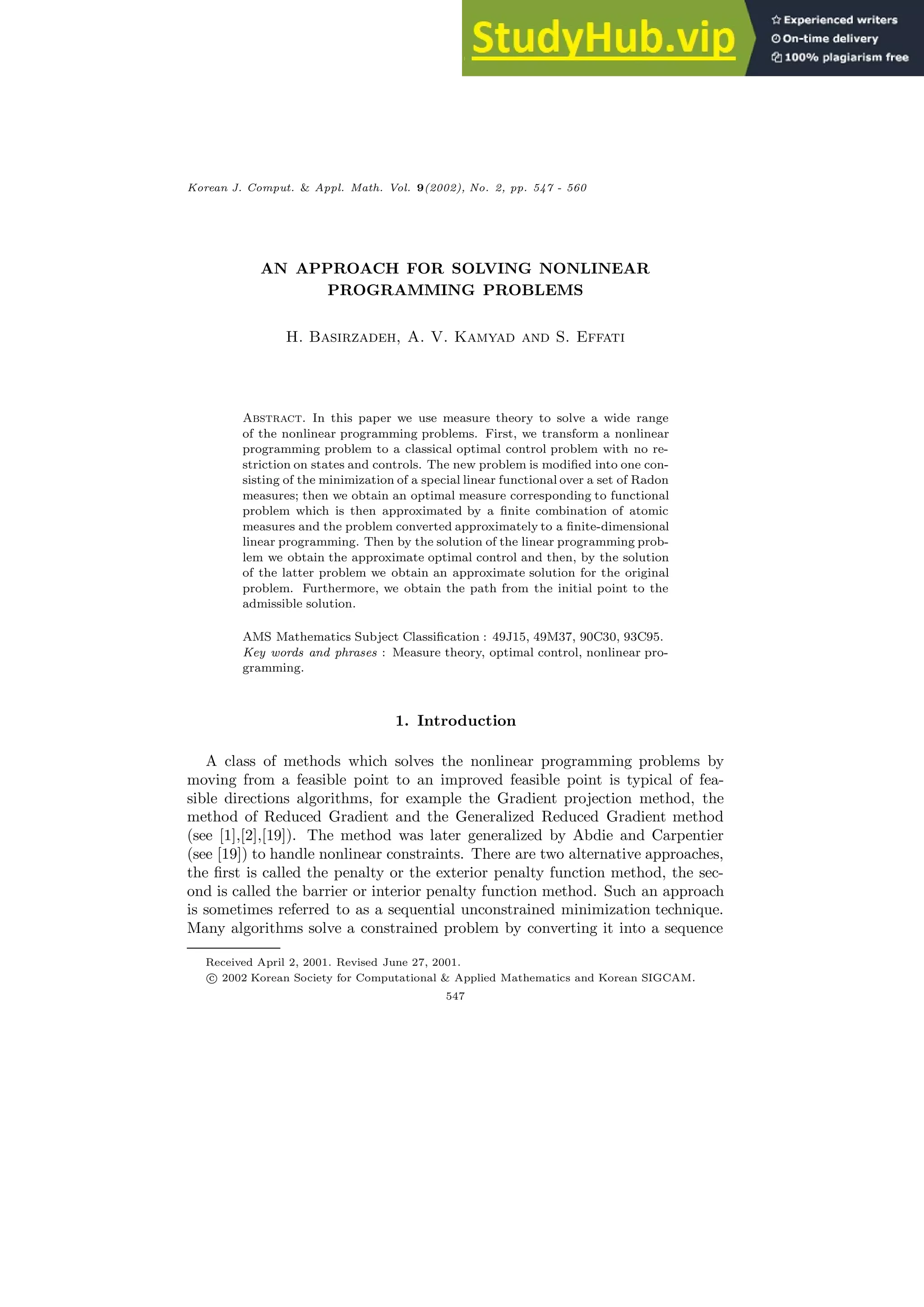An Approach For Solving Nonlinear Programming Problems Pdf Physics