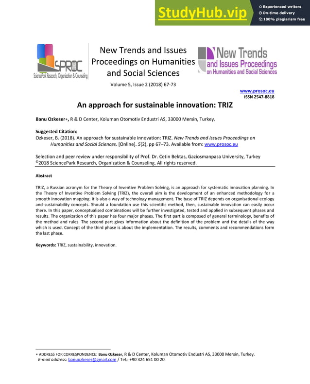 An Approach For Sustainable Innovation TRIZ | PDF