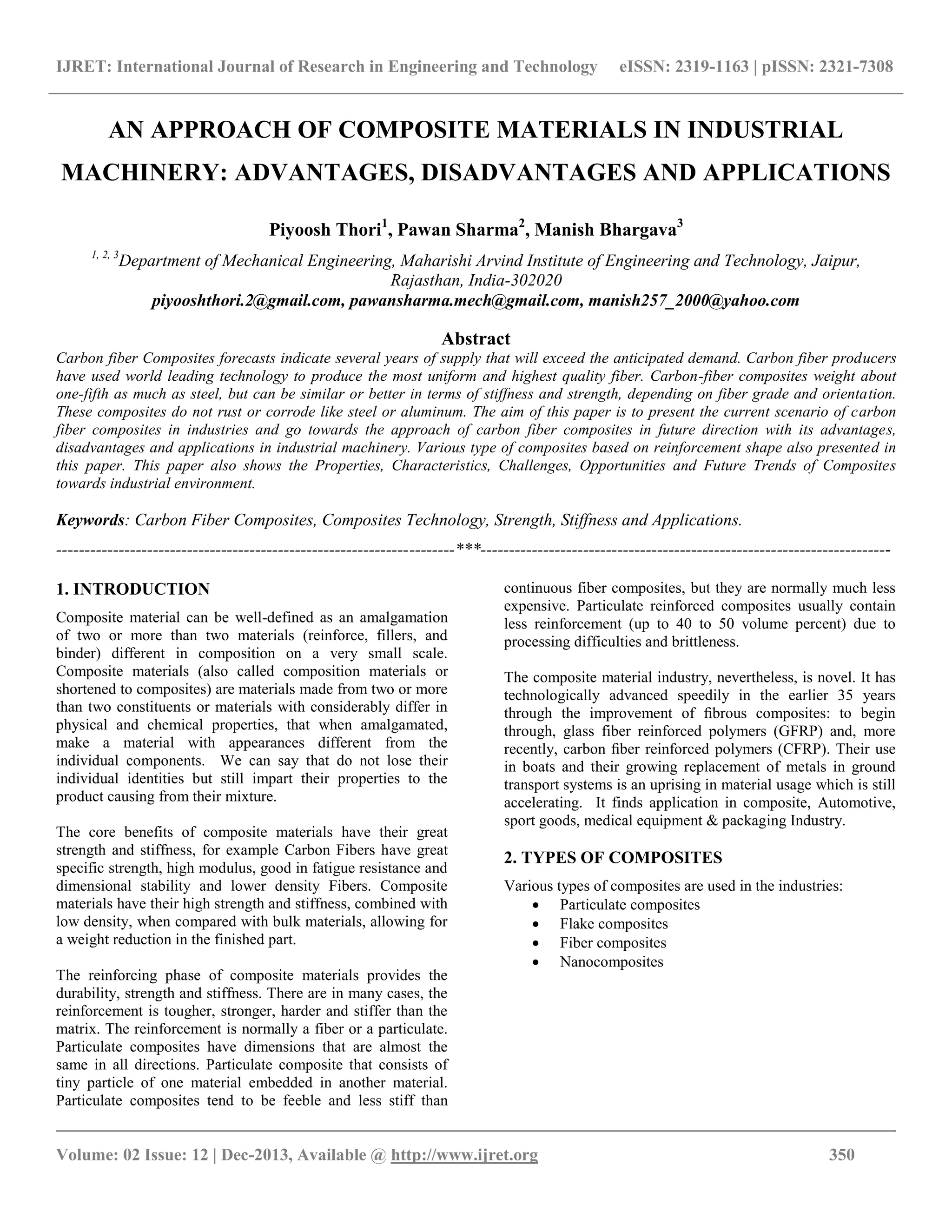 An approach of composite materials in industrial machinery | PDF