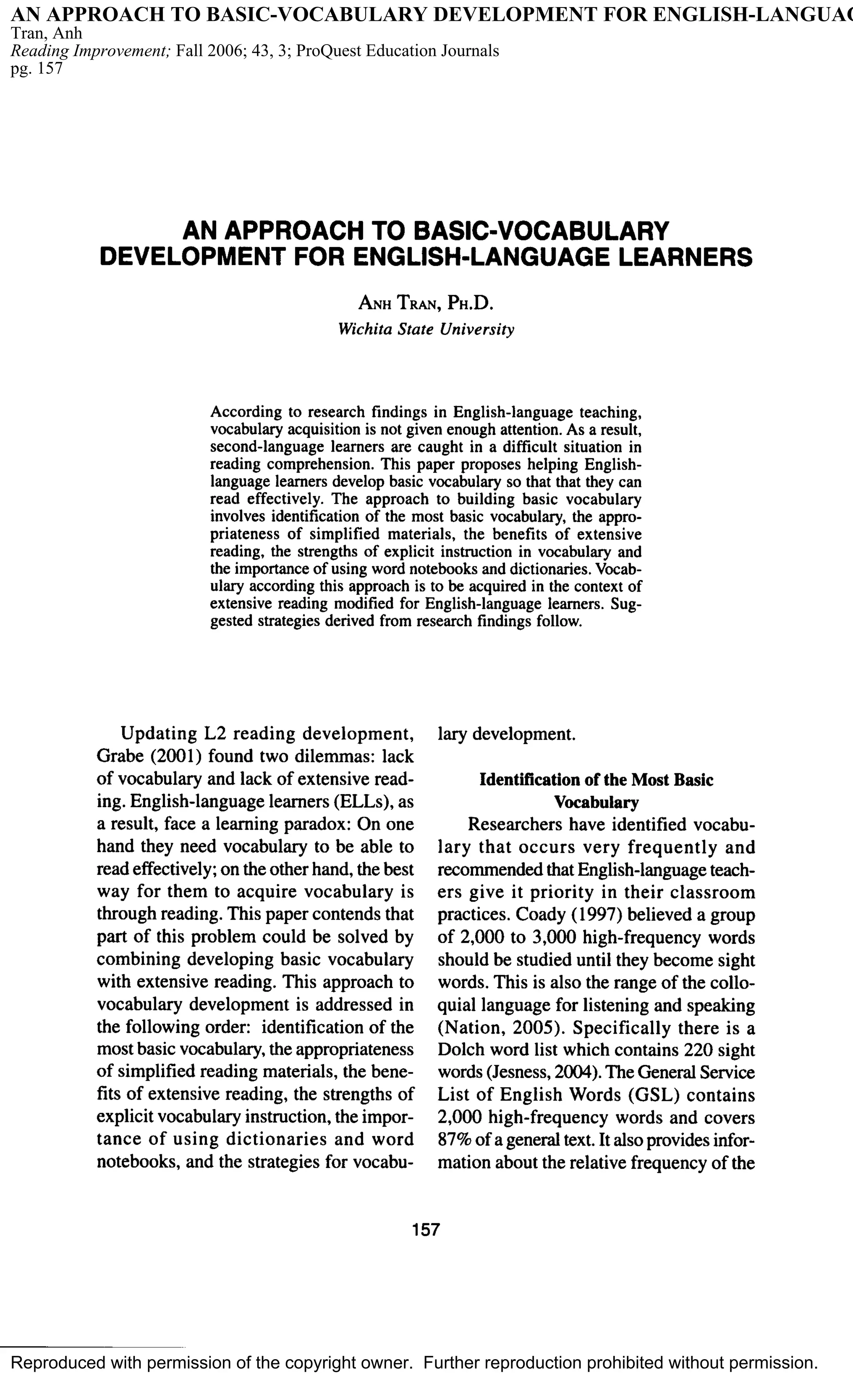 An Approach to Basic Vocabulary Development for English Language ...