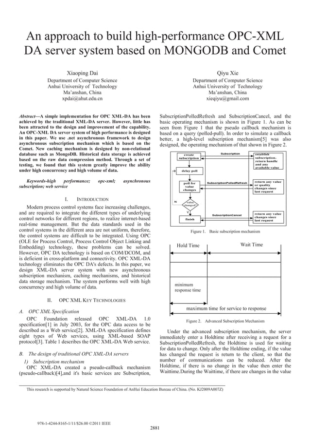 An approach to build high performance opc-xml da server system based on mongodb and comet | PDF