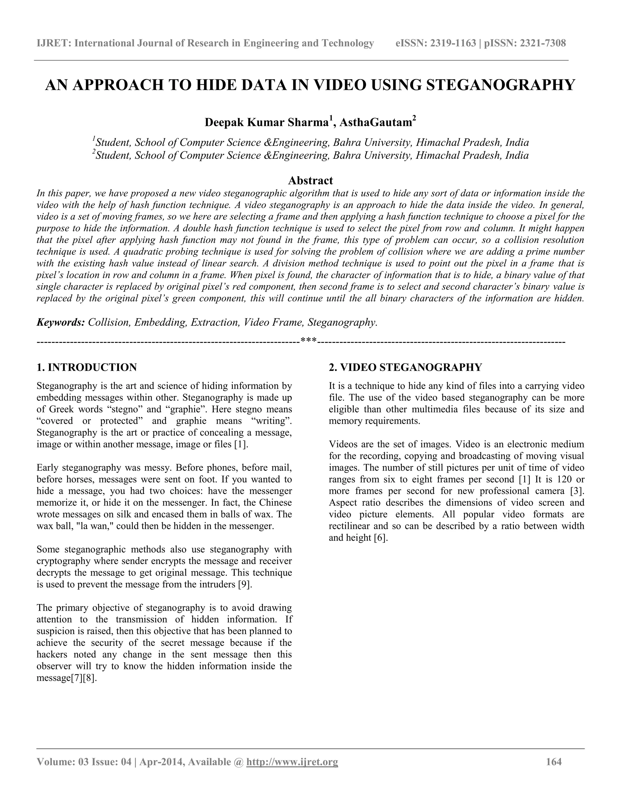 An approach to hide data in video using steganography | PDF | Video Software | Computer Software ...