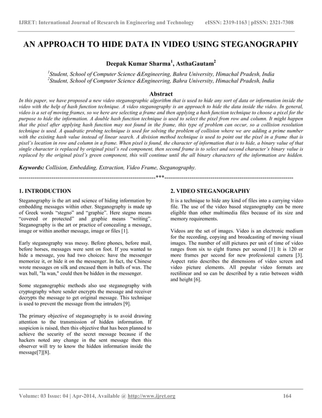 An approach to hide data in video using steganography | PDF | Video Software | Computer Software ...