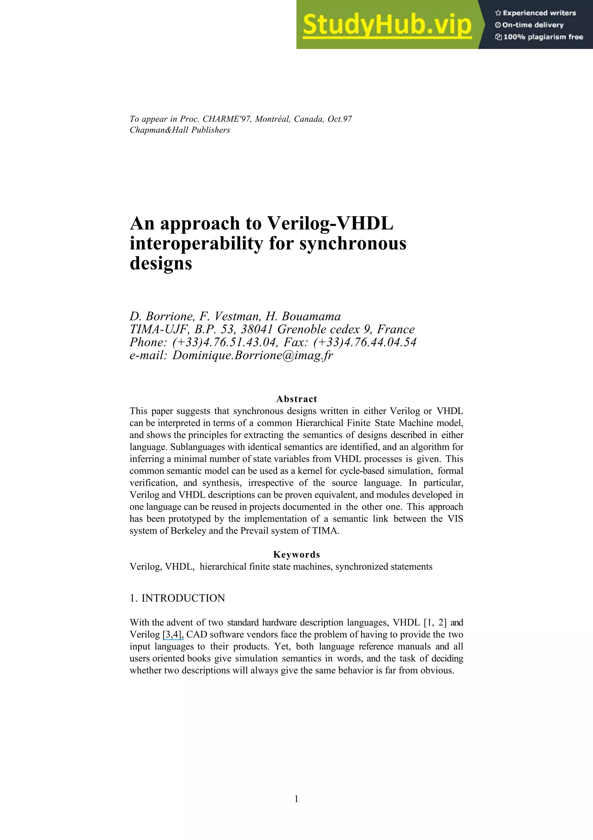 An Approach To Verilog-VHDL Interoperability For Synchronous Designs | PDF