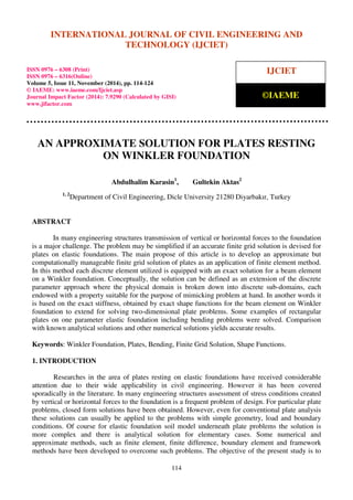 An approximate solution for plates resting on winkler foundation | PDF