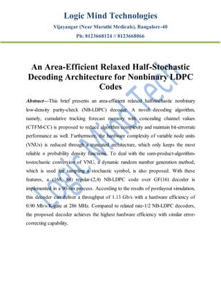 An area efficient relaxed half-stochastic decoding architecture for nonbinary ldpc codes | DOCX ...