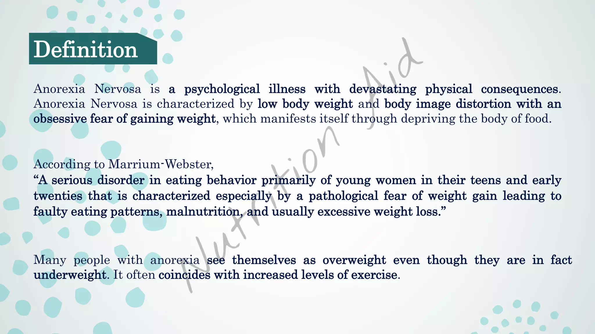 Anarexia nervosa (A Psychological Eating Disorder) | PPTX