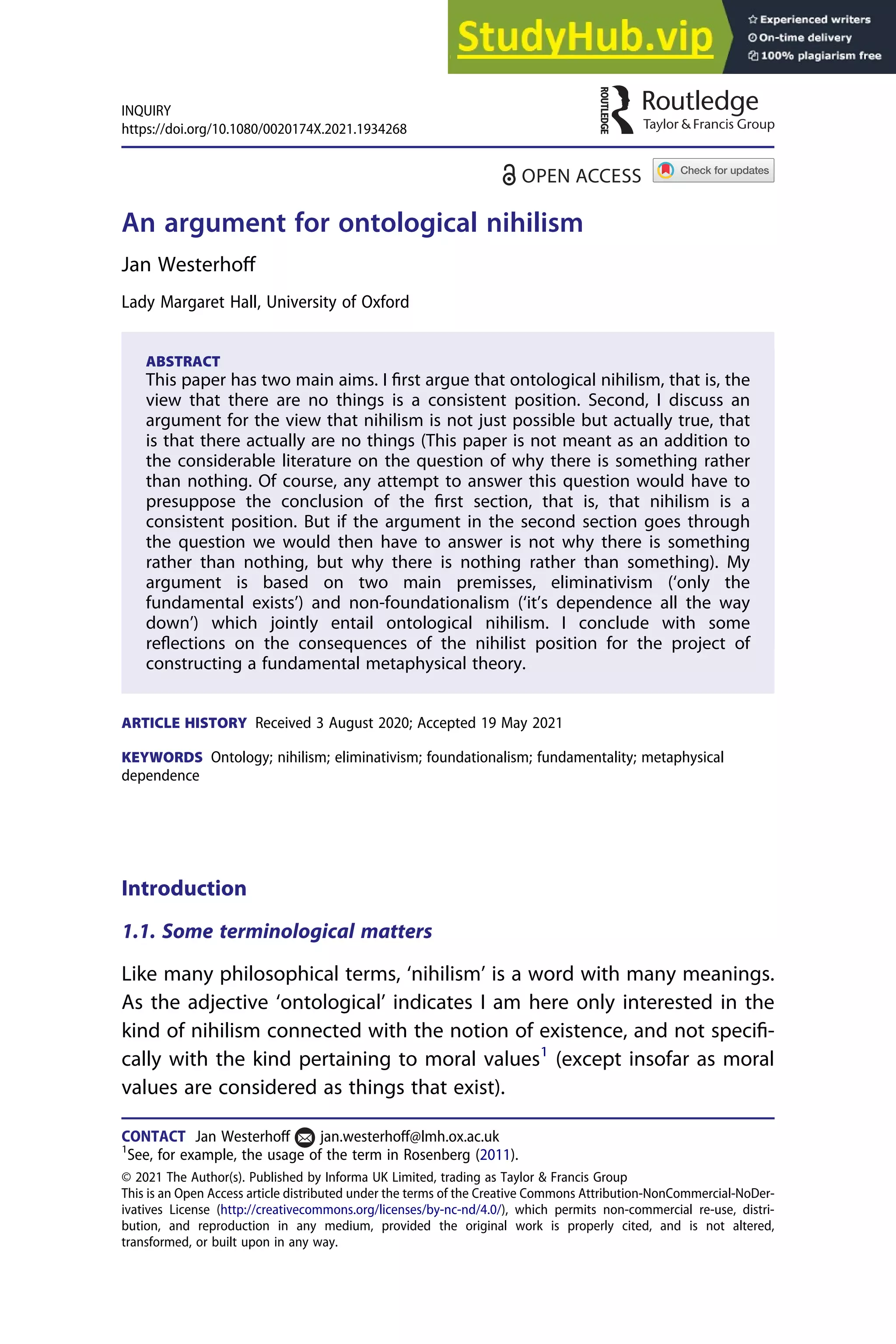 An Argument For Ontological Nihilism | PDF