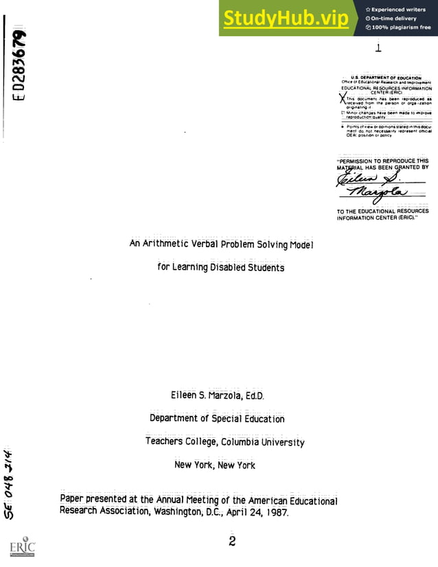 An Arithmetic Verbal Problem Solving Model For Learning Disabled ...